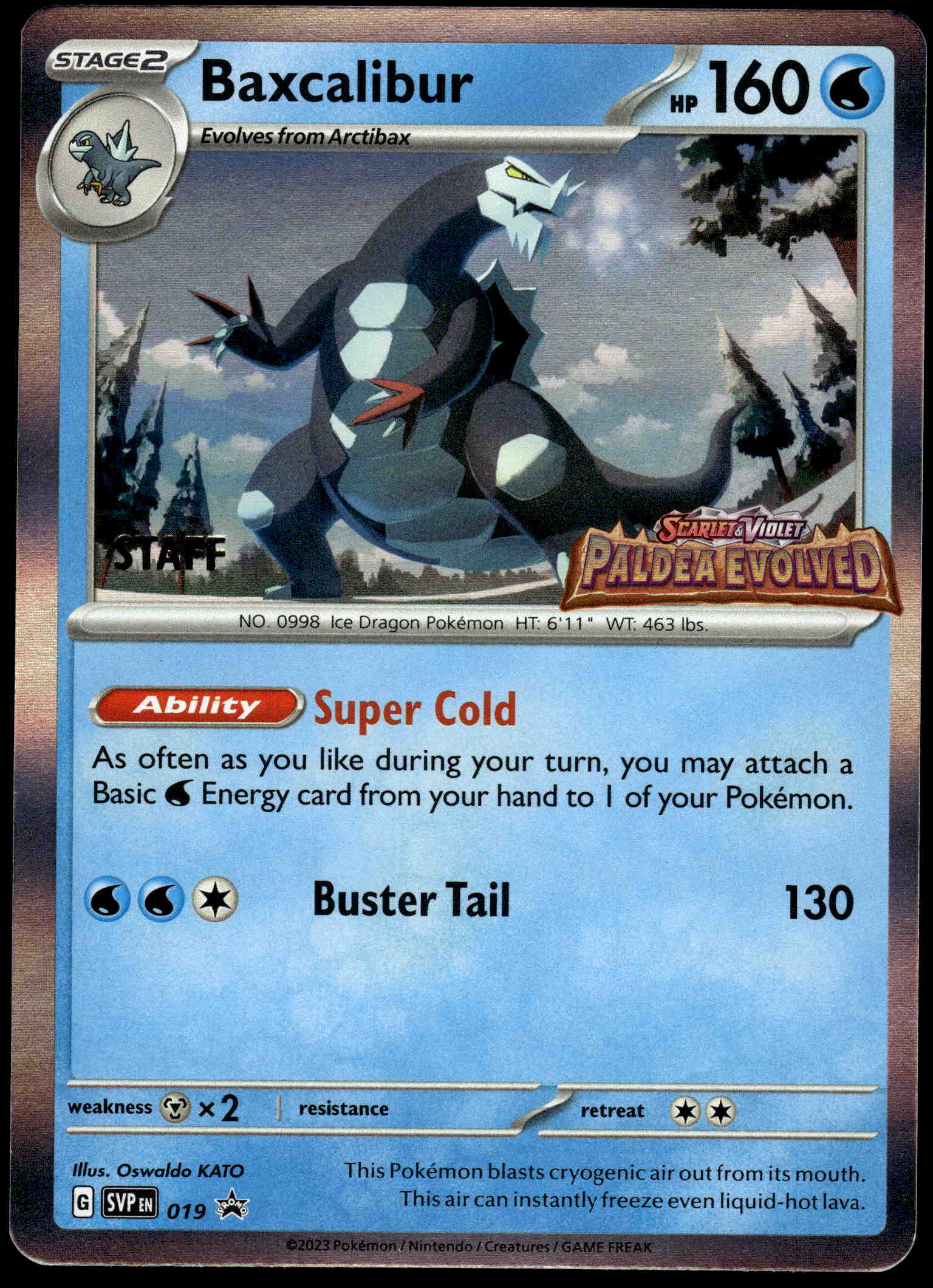 Baxcalibur Holo SVP019 Paldea Evolved STAFF Pre-Release Promo Pokemon ...